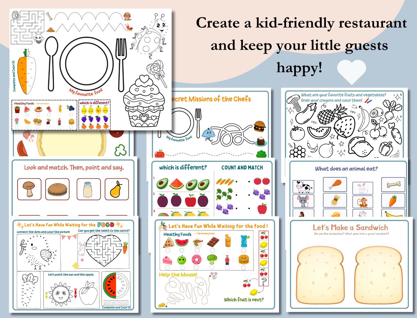 Restaurant Kids Activity Placemat: Fun Coloring & Puzzles (digital ...