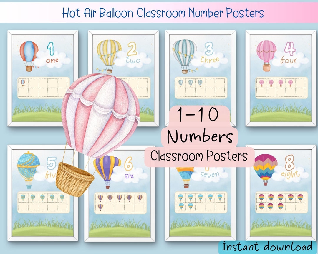 Classroom Number Posters 1-10, Classroom Decor, Number Posters, Hot Air ...
