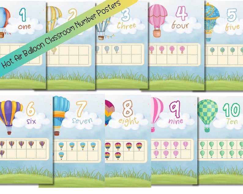 Classroom Number Posters 1-10, Classroom Decor, Number Posters, Hot Air ...