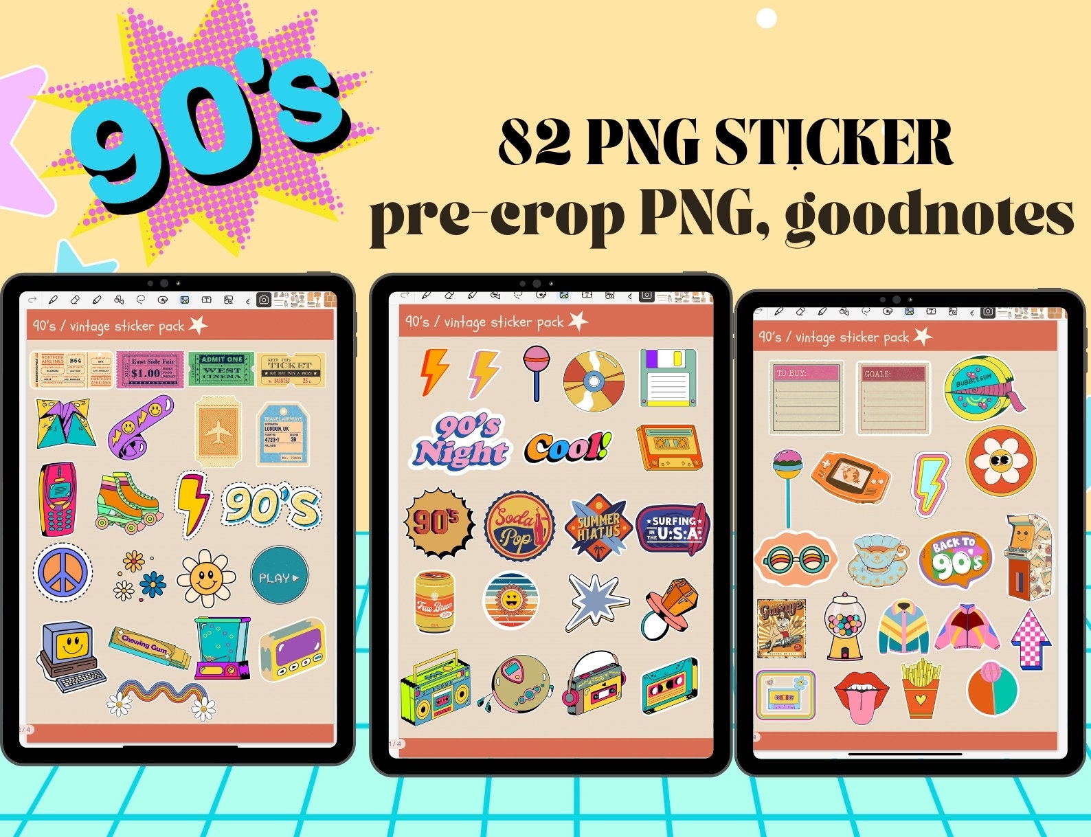 90's Clipart, 90s Clipart Bundle, 90's Sticker Pack, Vintage Sticker ...