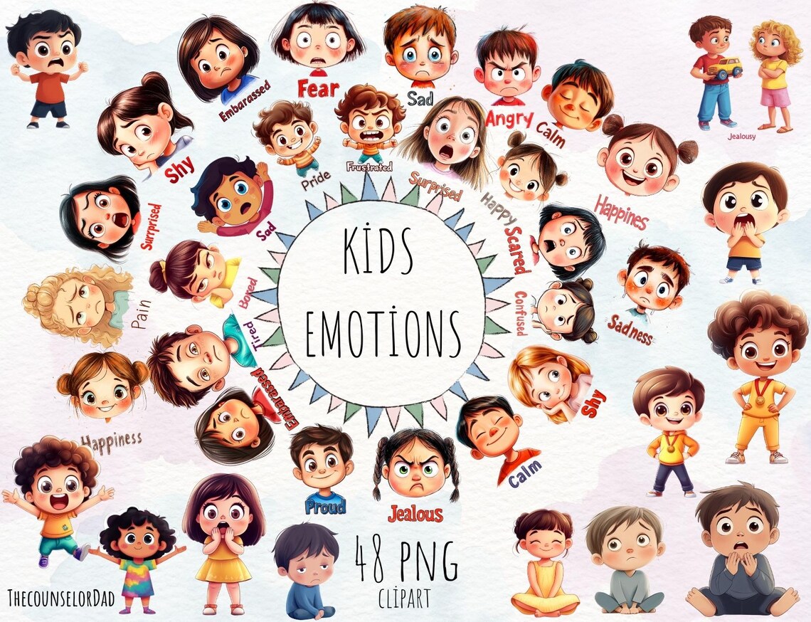 Kids Emotions Clipart Set -feelings Clip Art- Children Face Png Files ...