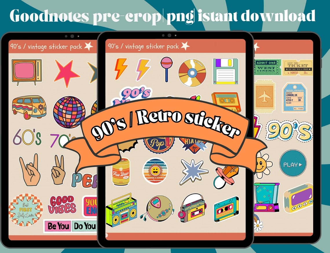 90's Clipart, 90s Clipart Bundle, 90's Sticker Pack, Vintage Sticker ...