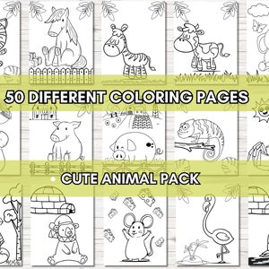 Animal Coloring Pages for Kids, 50 Printable Designs (PDF) - Etsy