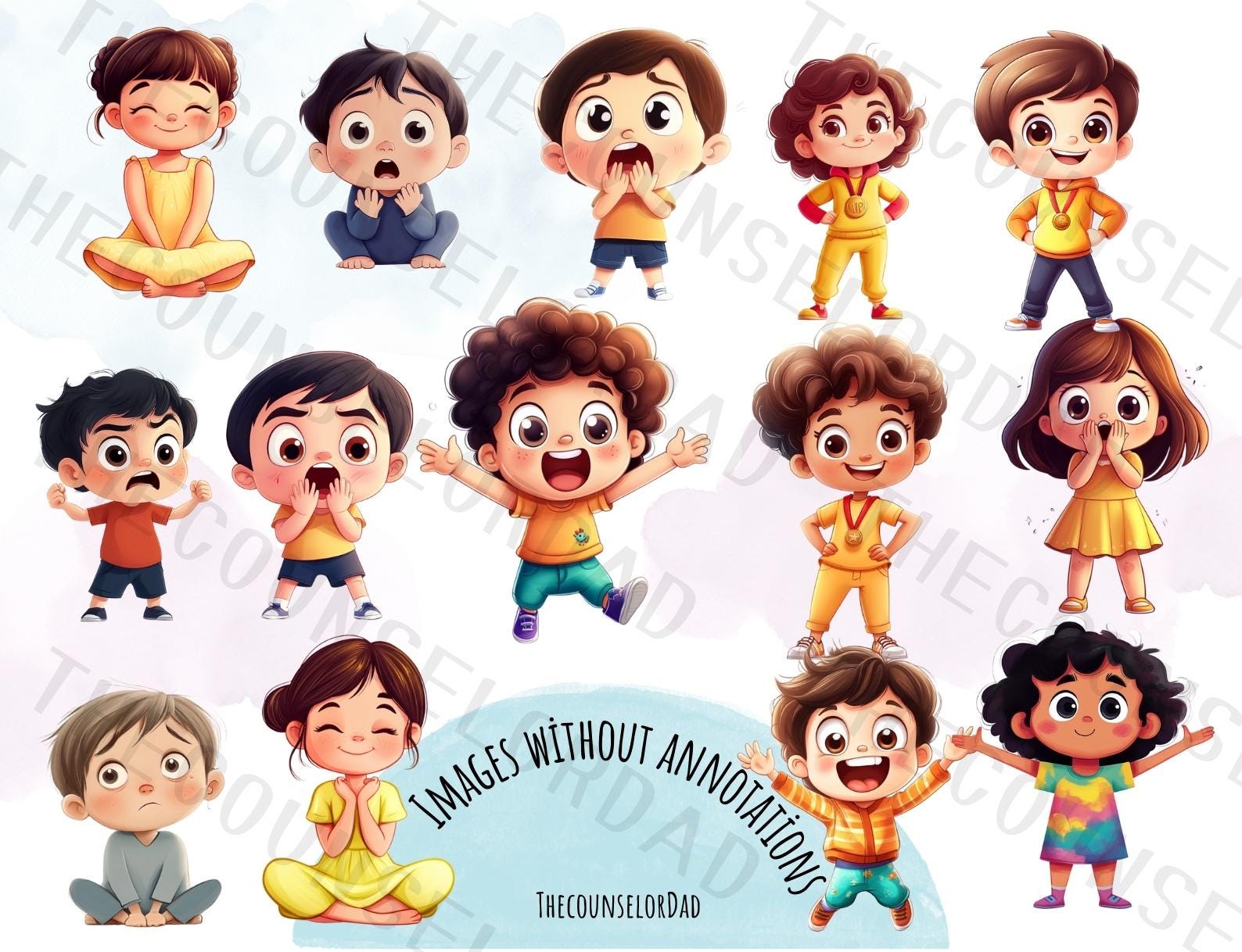 Kids Emotions Clipart Set -feelings Clip Art- Children Face Png Files ...