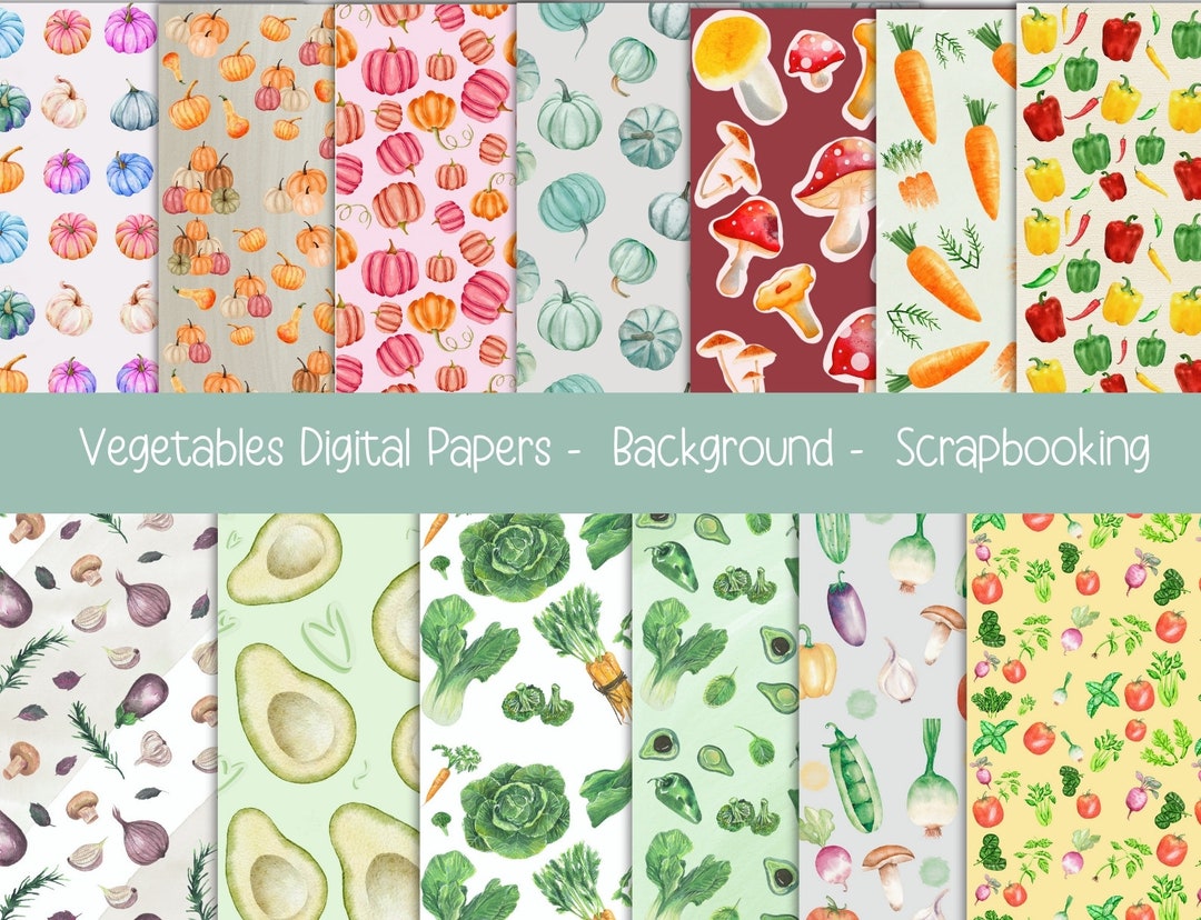 Vegetable Digital Paper Pack, Watercolor Vegetables, Seamless Pattern ...
