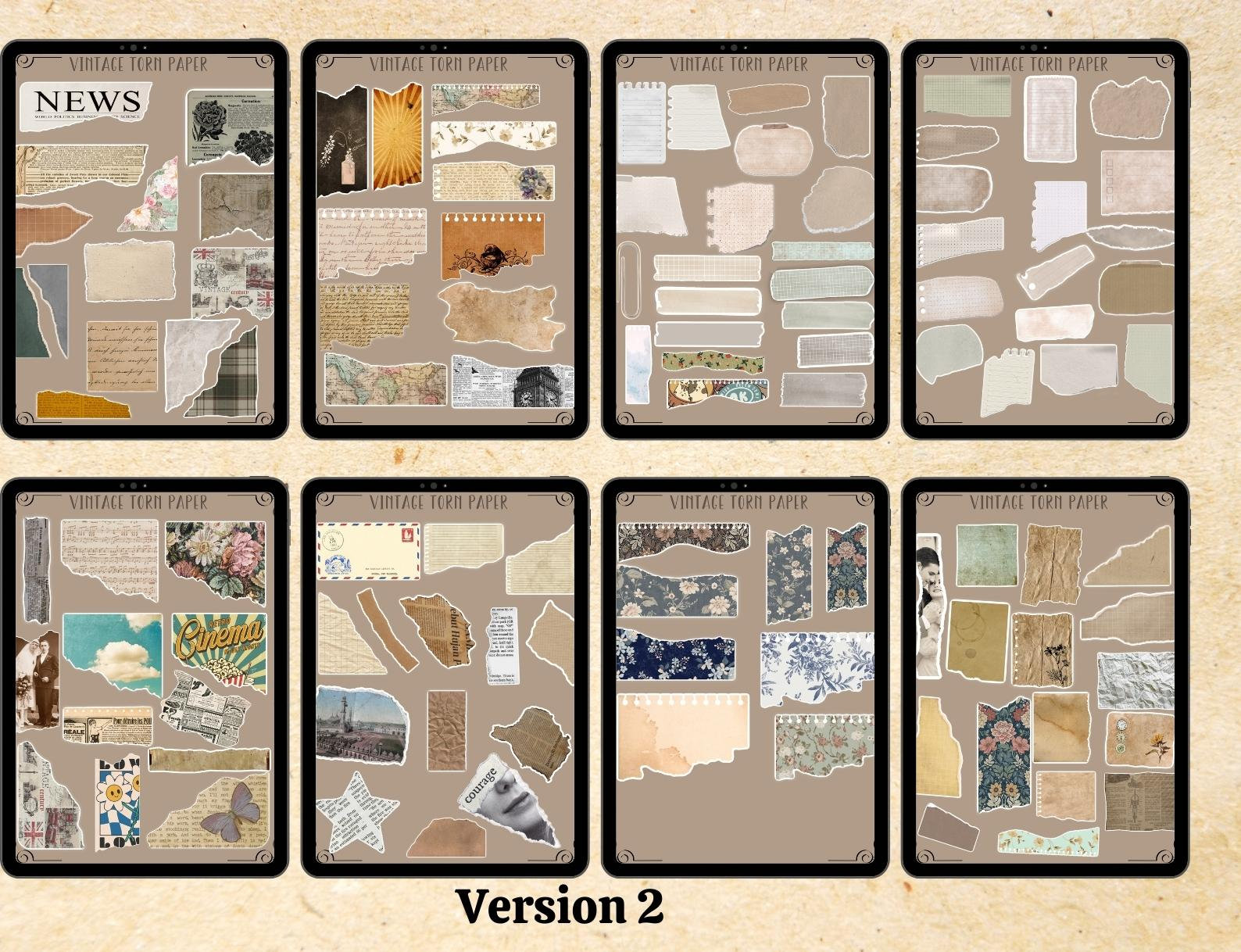 135 Vintage Torn Paper Digital Stickers: Goodnotes Planner (pre-cropped ...