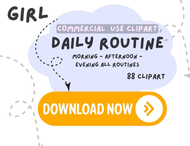 Girl Daily Routine Clipart: 88 PNG Illustrations (digital Download) - Etsy