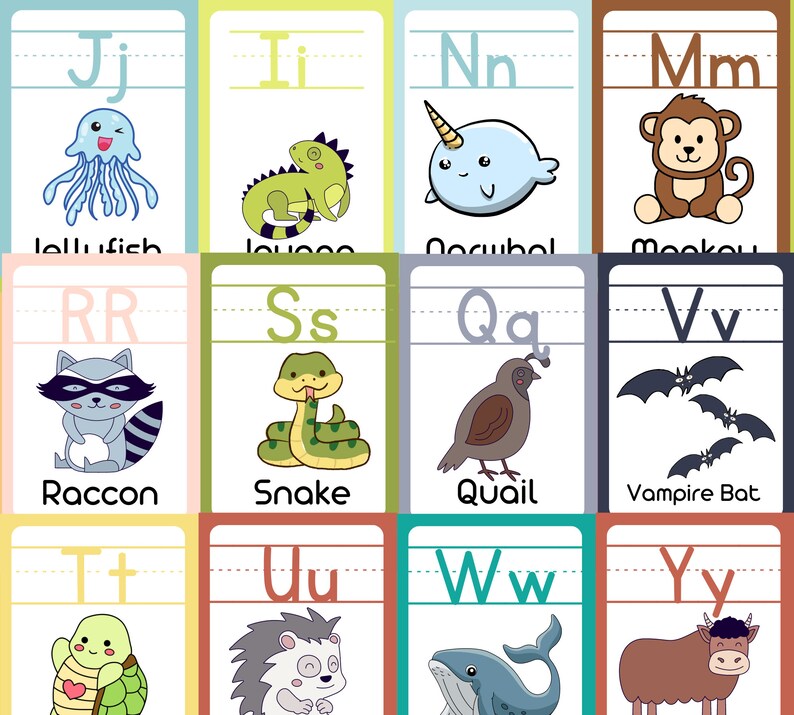 Animal Alphabet Flashcards, Toddlers Preschool Early Learning Resource ...