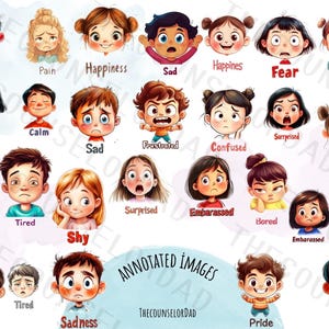 Kids Emotions Clipart Set -feelings Clip Art- Children Face Png Files ...