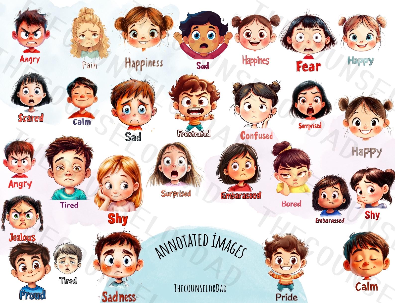 Kids Emotions Clipart Set -feelings Clip Art- Children Face Png Files ...