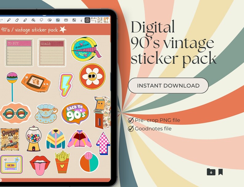 90's Clipart, 90s Clipart Bundle, 90's Sticker Pack, Vintage Sticker ...
