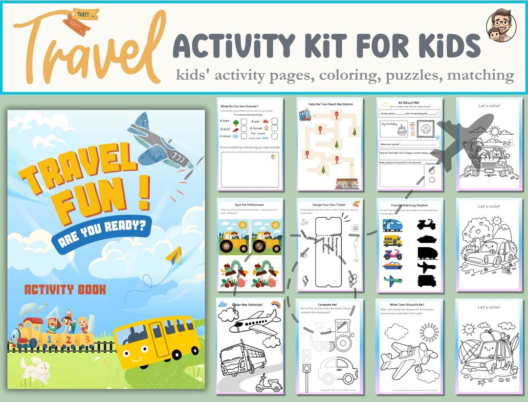 Travel Activity Book for Kids | Fun Printables for Road Trip & Airplane ...