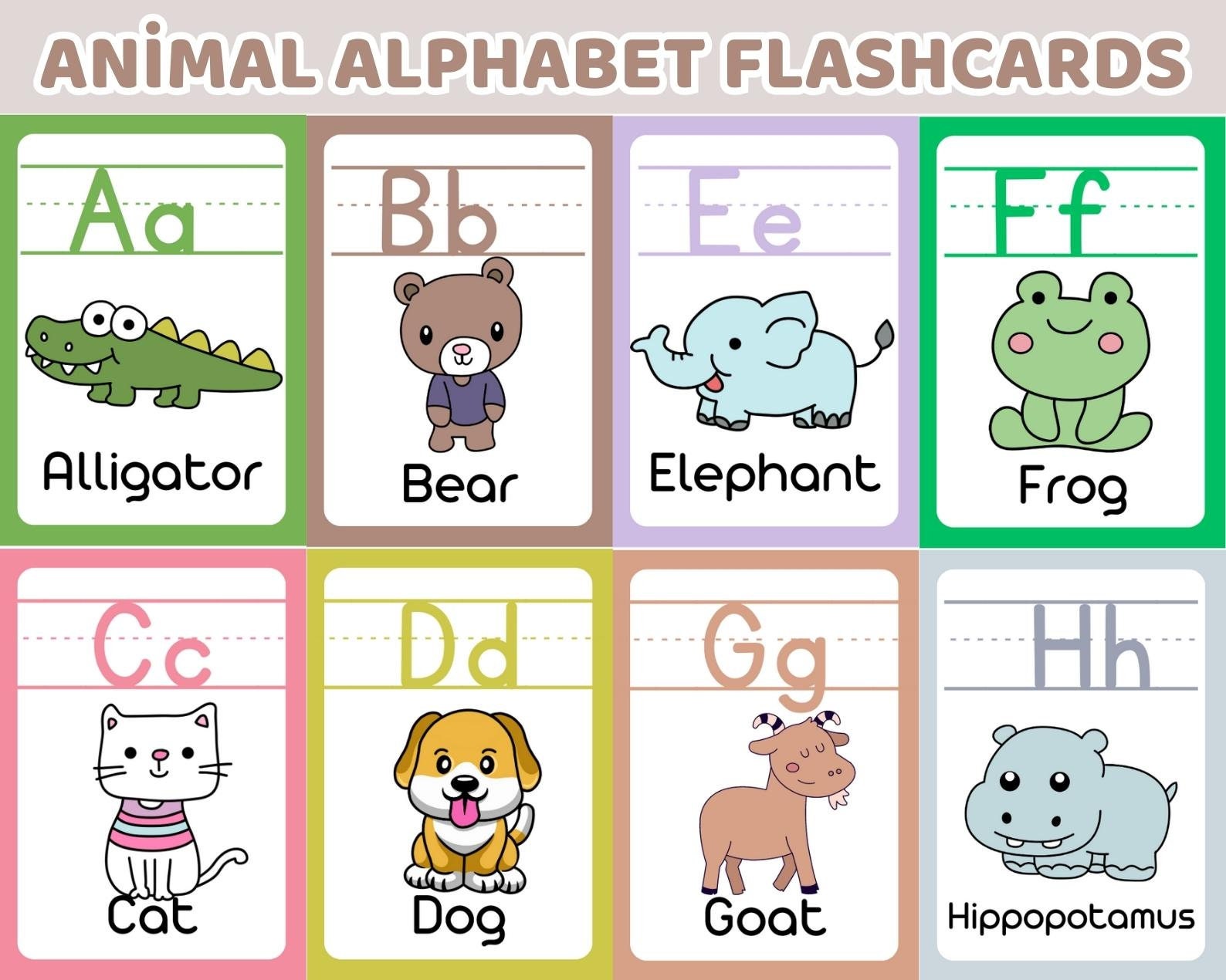 Animal Alphabet Flashcards, Toddlers Preschool Early Learning Resource ...