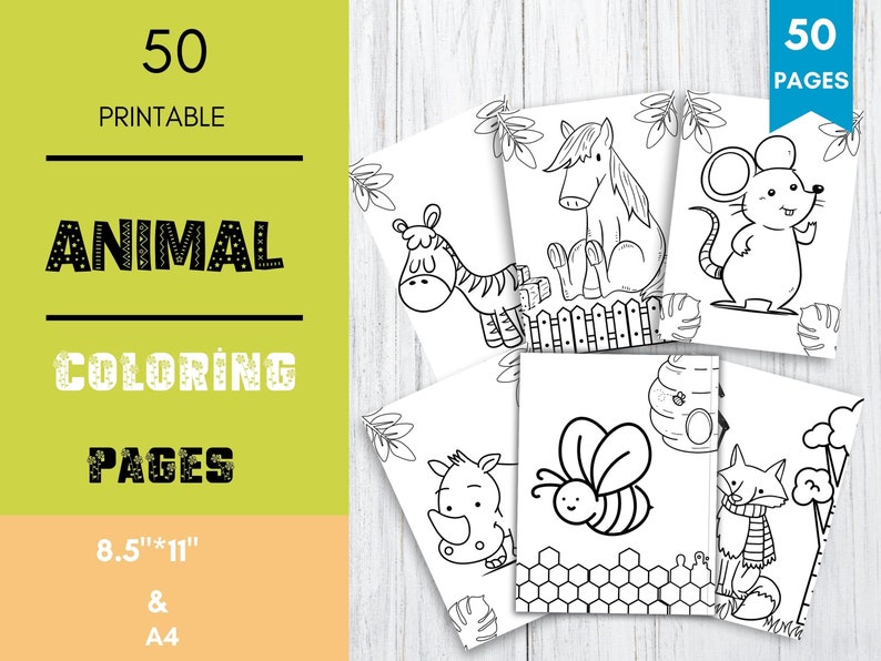 Animal Coloring Pages for Kids, 50 Printable Designs (PDF) - Etsy