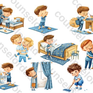 Boy Daily Routine Clipart Set - 53 PNG Illustrations With Transparent ...