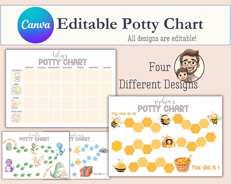 Editable Potty Chart, Potty Training Charts, Reward Chart Montessori ...