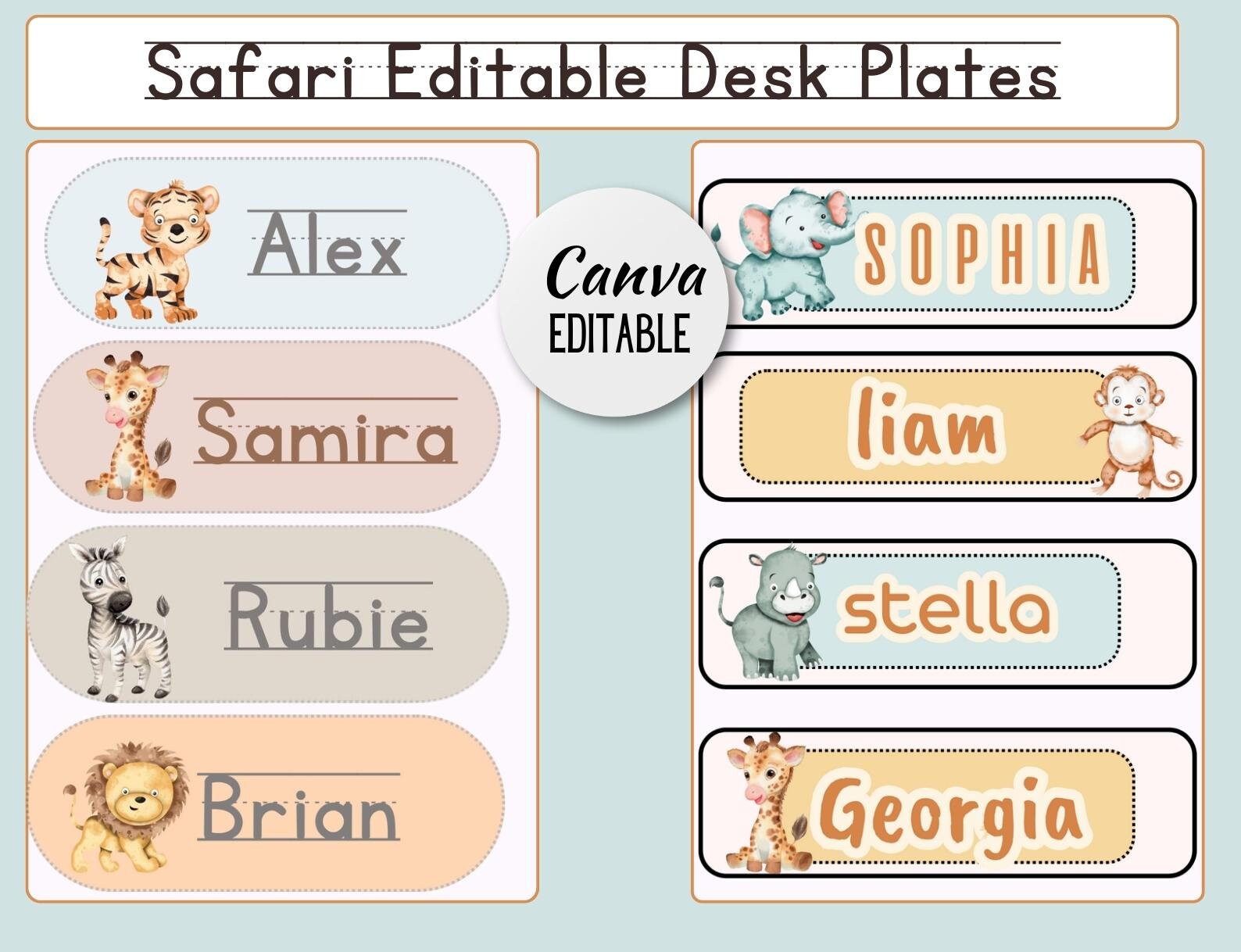 Safari Editable Desk Plates, Classroom Name Tags Template, Safari ...