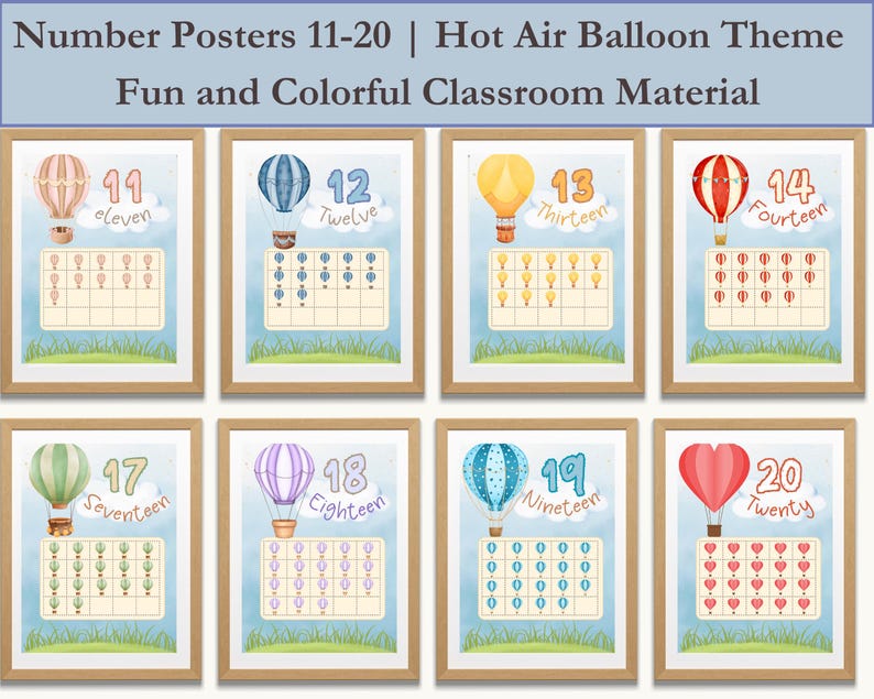 Number Posters 11-20 | Hot Air Balloon Theme | Preschool and Elementary ...