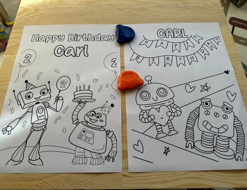 Personalized Robot Birthday Coloring Pages: Set of 5 (PDF) - Etsy
