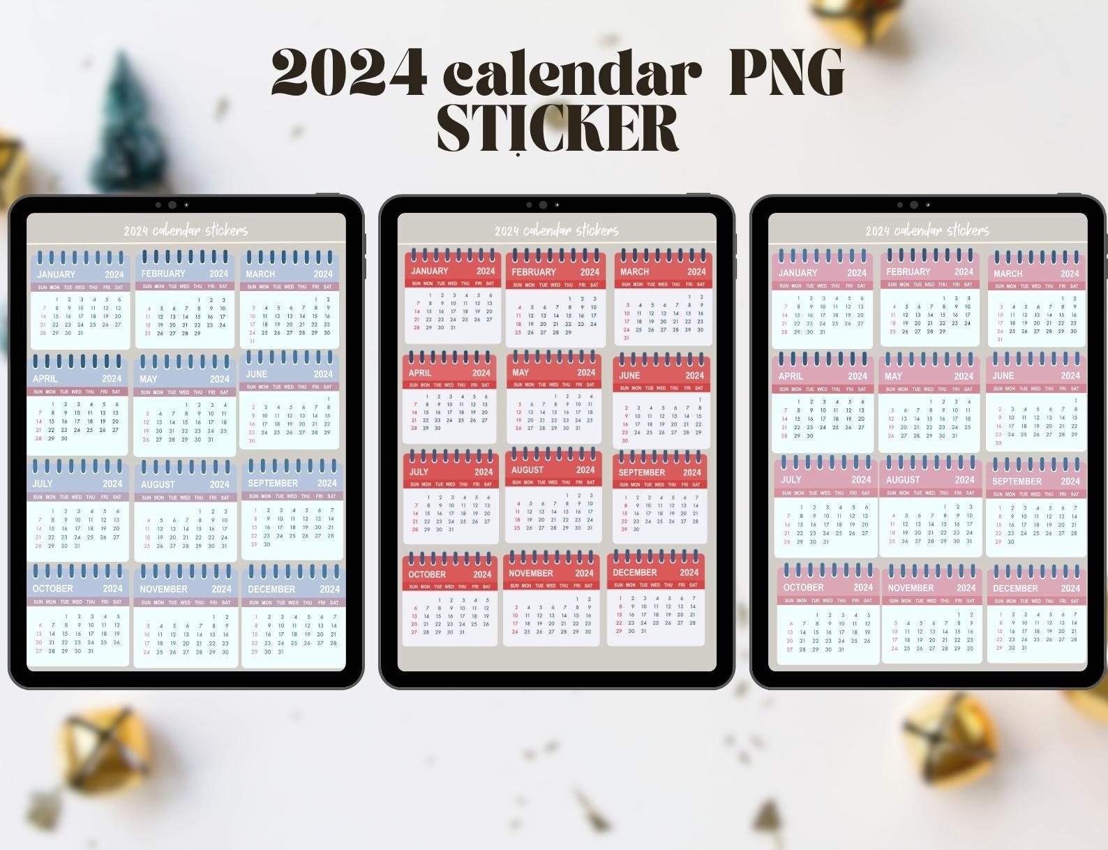 2024 Calendar Stickers, Mini Calendar Stickers, Goodnotes Stickers ...