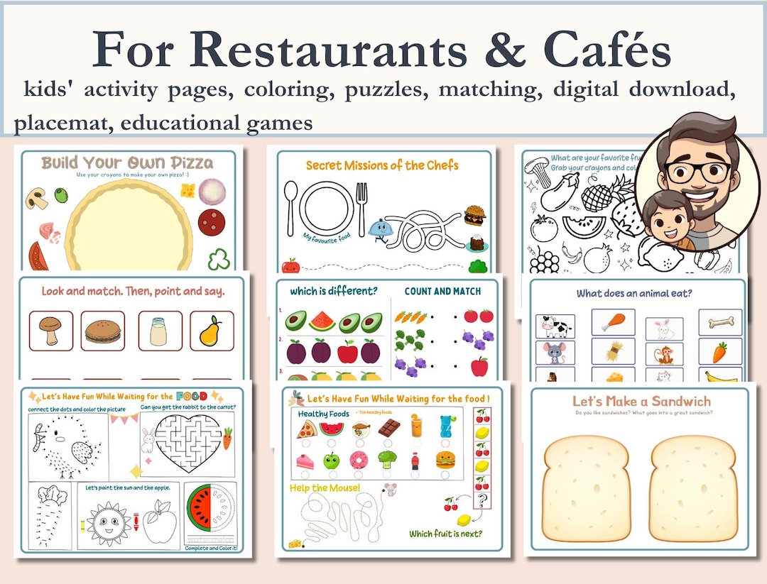 For Restaurants & Cafes, Kids' Activity Pages, Coloring, Puzzles ...