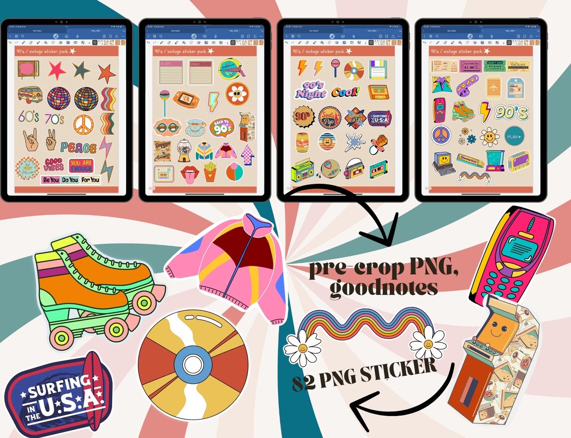 90's Clipart, 90s Clipart Bundle, 90's Sticker Pack, Vintage Sticker ...