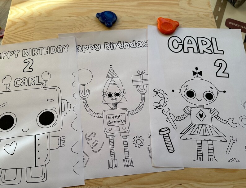 Personalized Robot Birthday Coloring Pages: Set of 5 (PDF) - Etsy