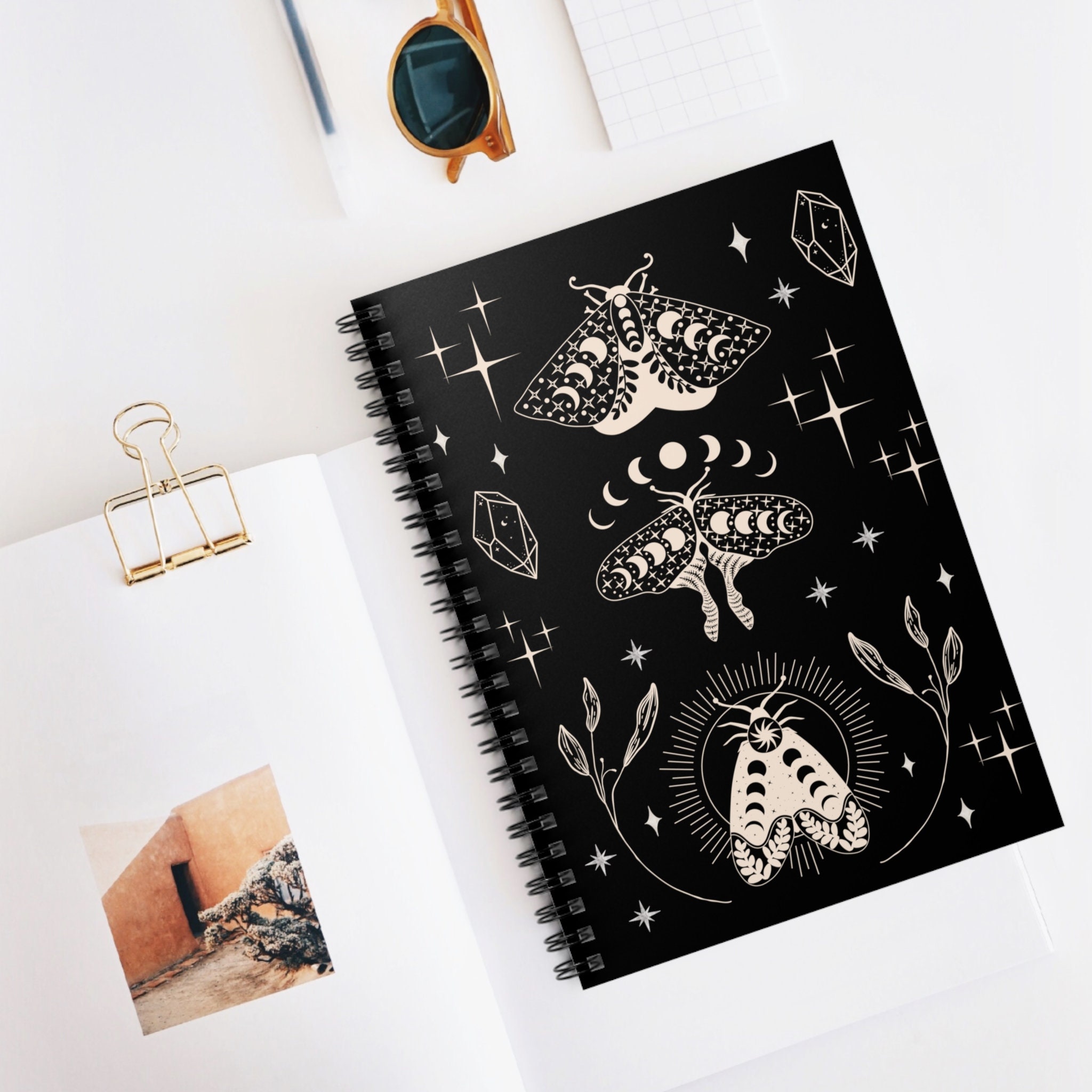 Fairycore Moth Moonphase Notebook, Crystal Points and Luna Moth Journal ...