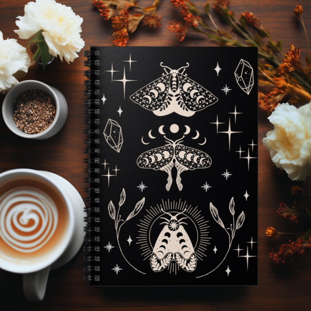 Fairycore Moth Moonphase Notebook, Crystal Points and Luna Moth Journal ...