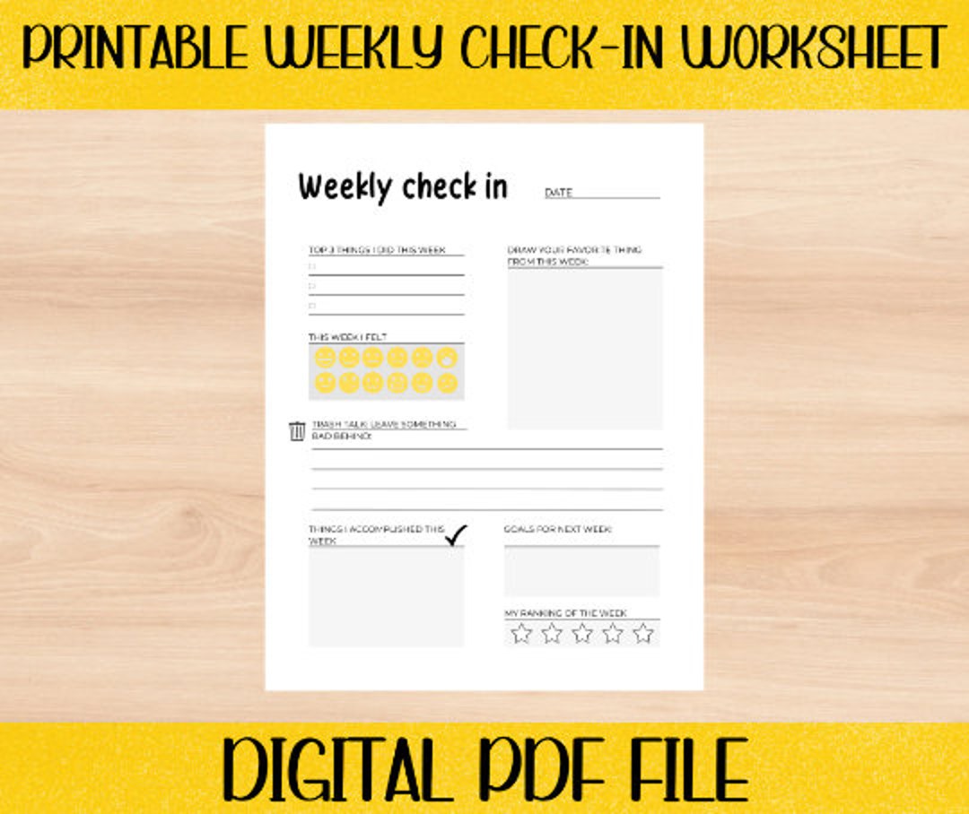 Weekly Check-in Journal, Printable Weekly Reflection Worksheet ...