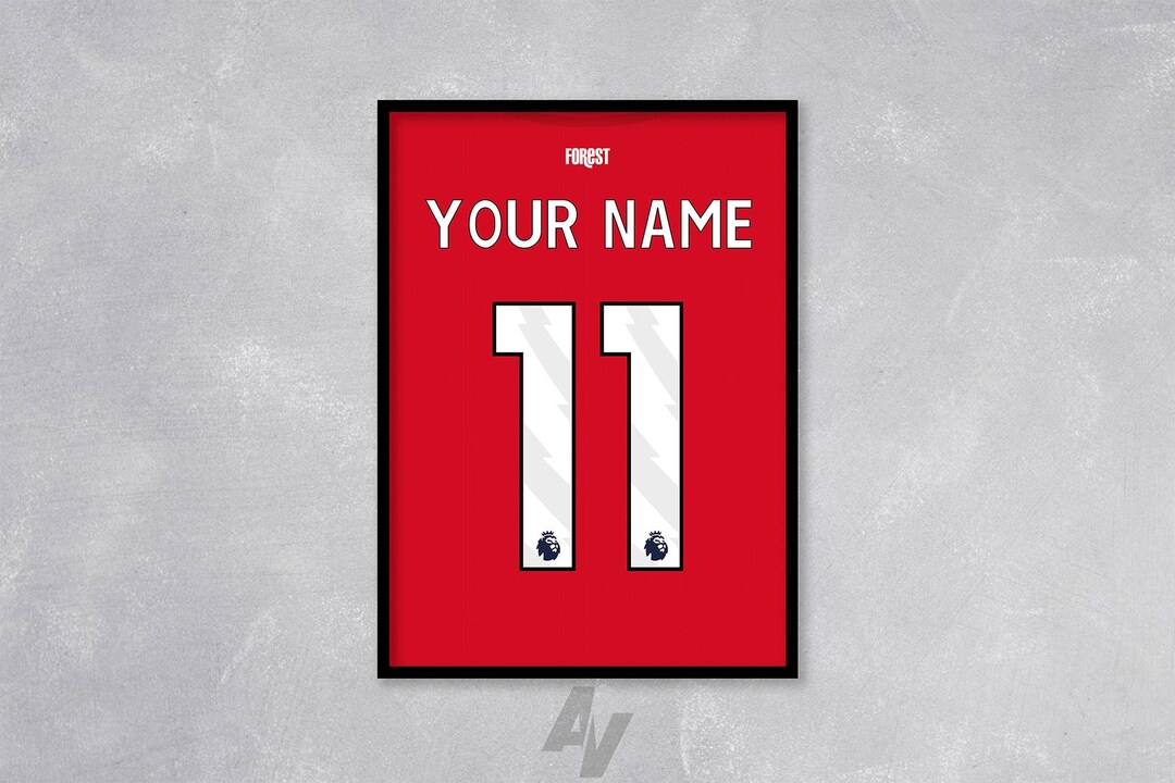 Personalised Poster Nottingham Forest FC Home Kit 24/25 Name & Number ...
