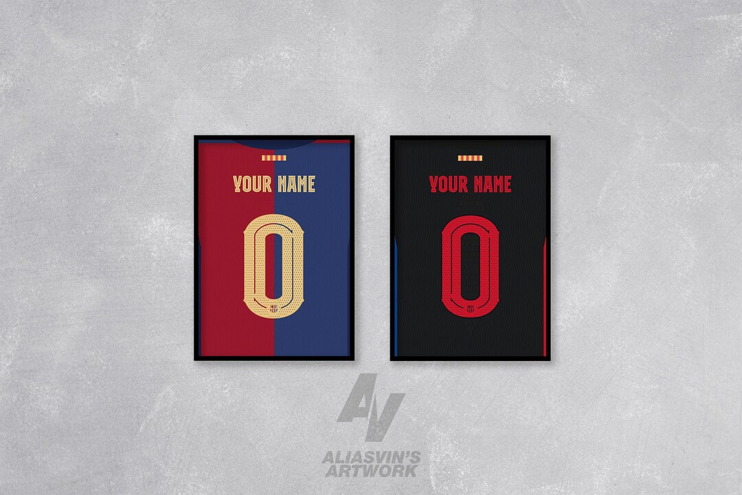 Personalised Poster FC Barcelona Home and Away Kit 24/25 Name & Number ...
