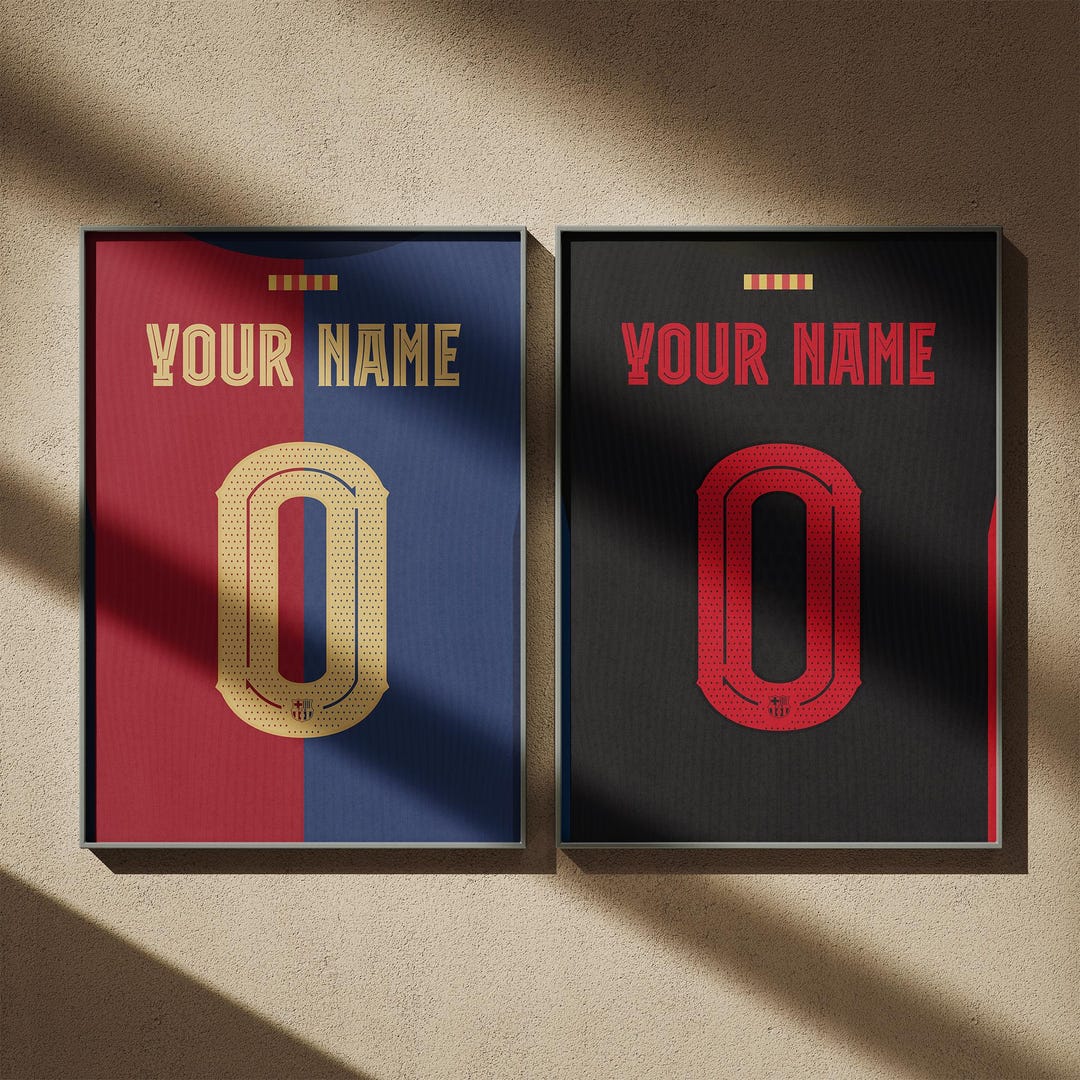 2 Personalised Posters | FC Barcelona Home and Away Kit 24/25 | Name ...