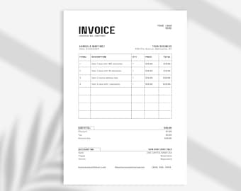 Invoice Template for Small Business Minimal Digital Download Client ...