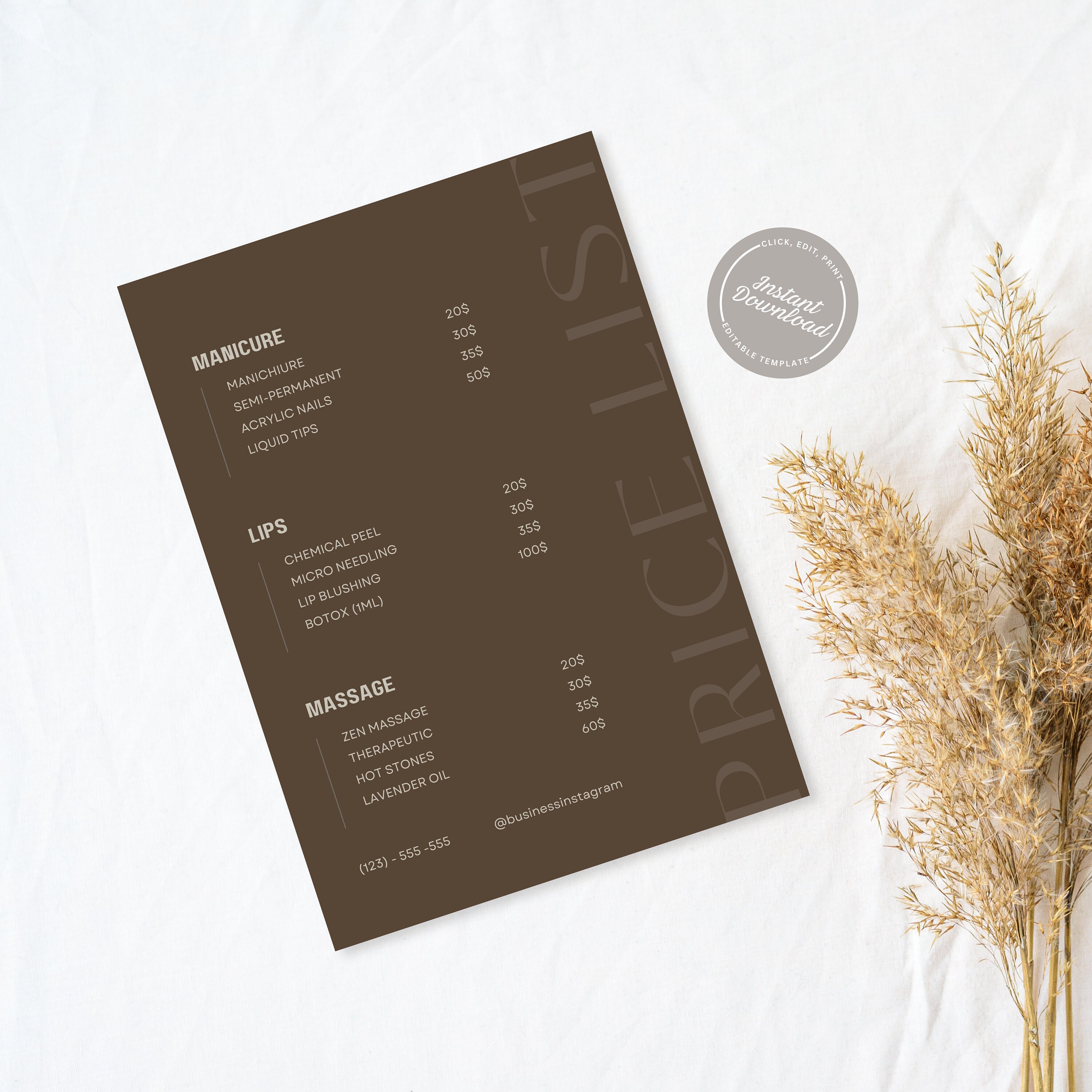 Editable Price List Template Boho Price List for Small Business Payment ...