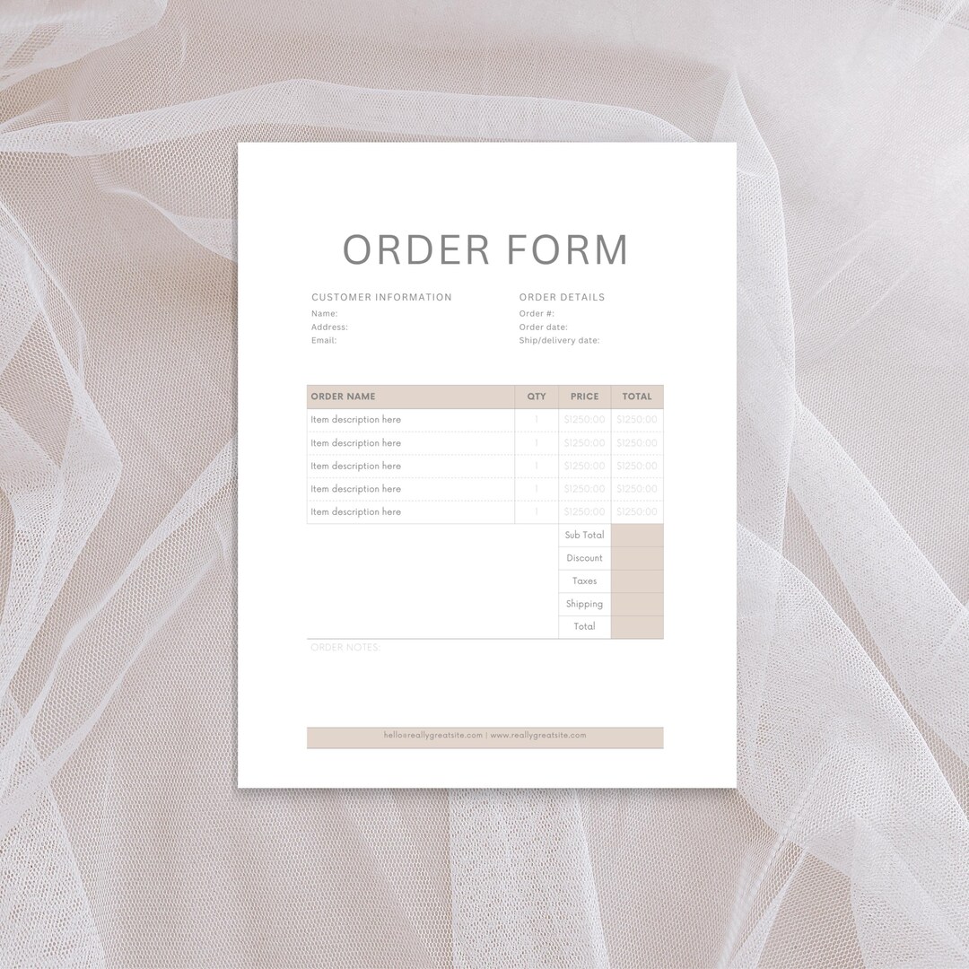 Order Form Template Simple Purchase Form for Small Business Beige ...