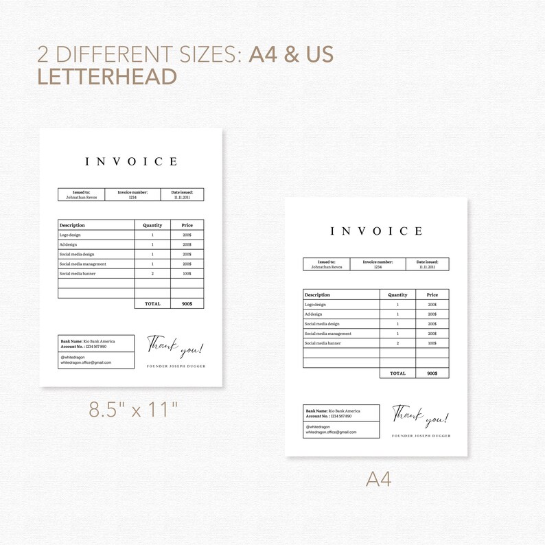 Invoice Template Minimal Printable for Small Business Editable Canva ...