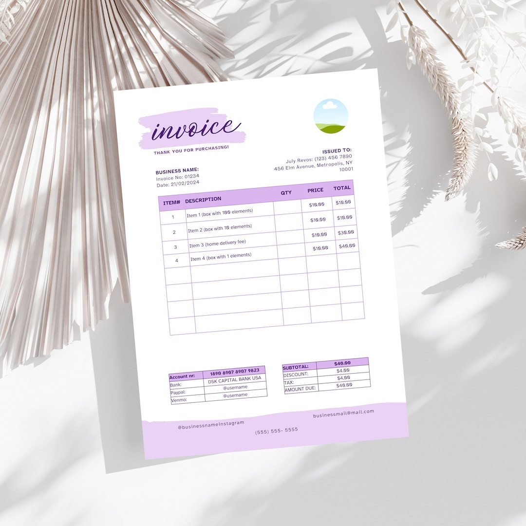 Invoice Template for Small Business Minimal Editable Client Invoice ...