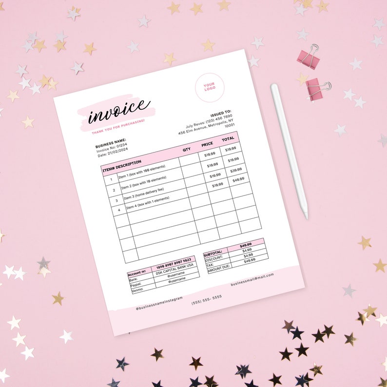 Invoice Template for Small Business Minimal Digital Download Client ...