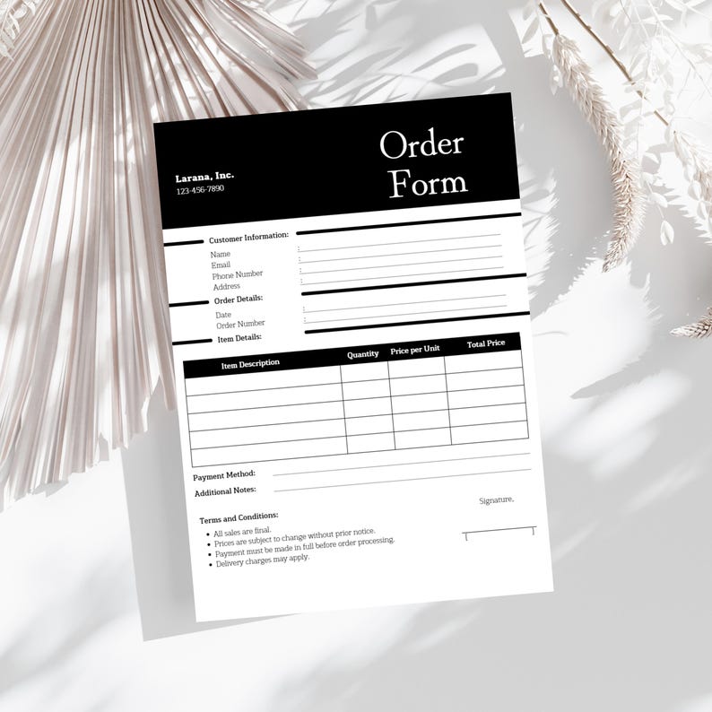 Order Form Simple Editable Template Modern Custom Purchase Form Classic ...