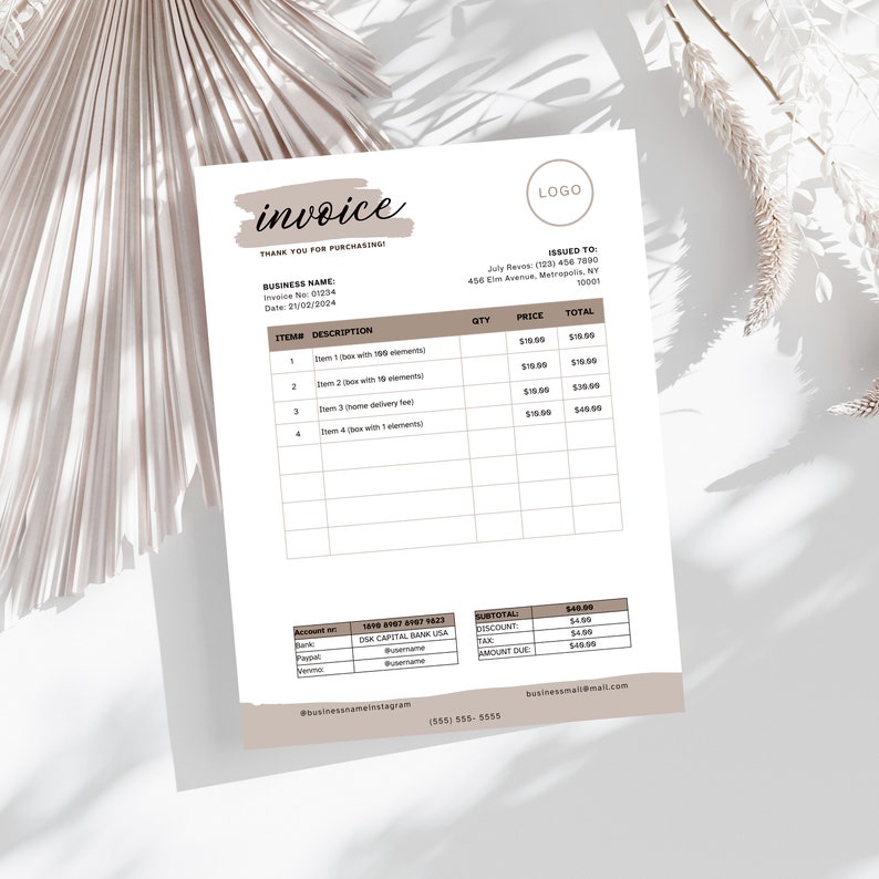 Minimal Invoice Editable Template For Small Business Minimal Digital ...