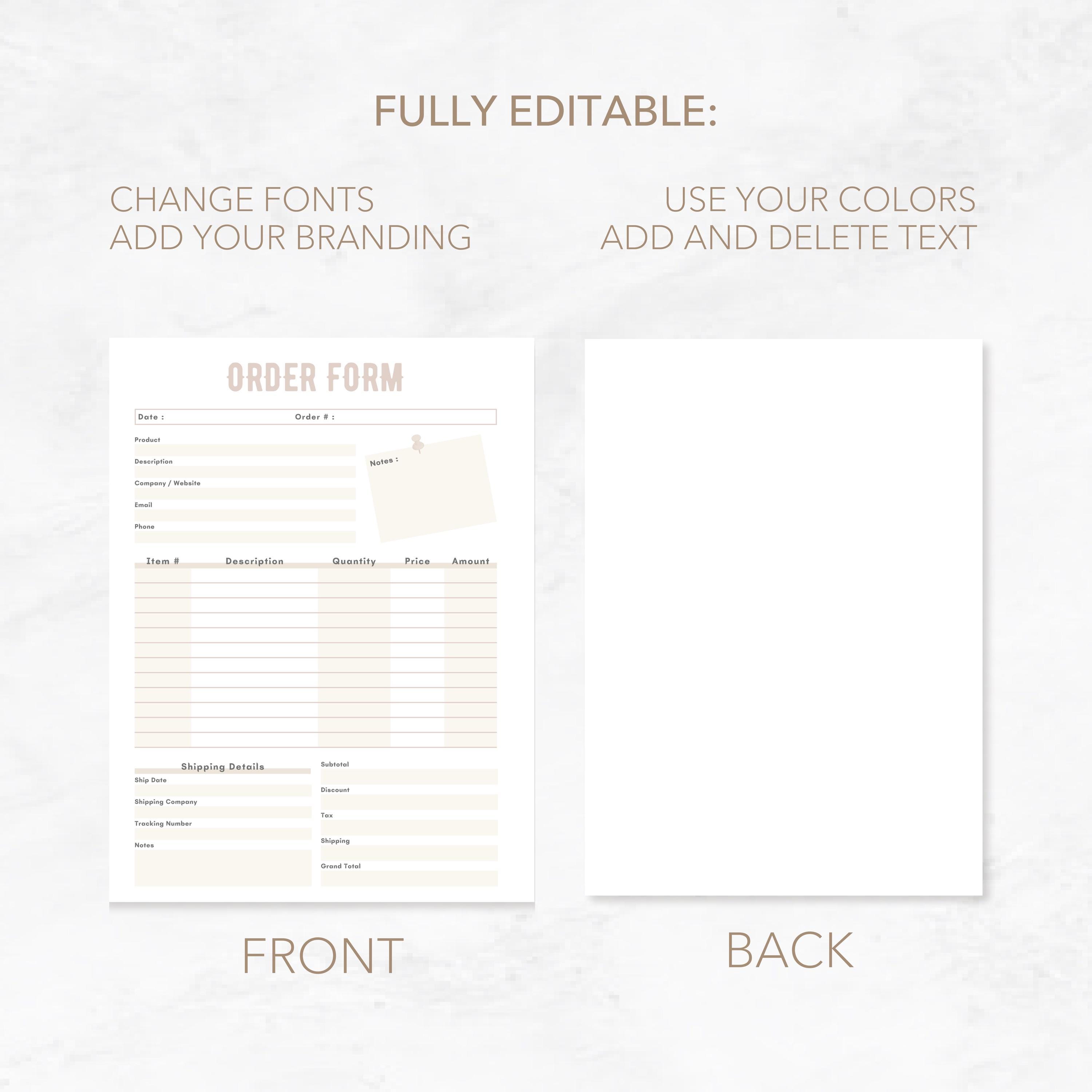 Order Form Template for Small Business Instant Download Simple Purchase ...