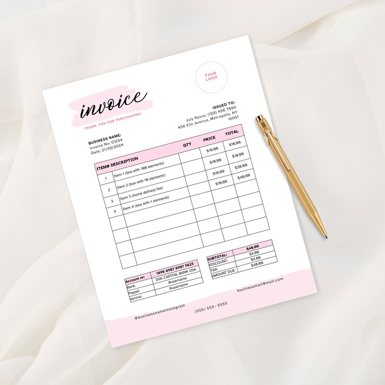 Invoice Template for Small Business Minimal Digital Download Client ...
