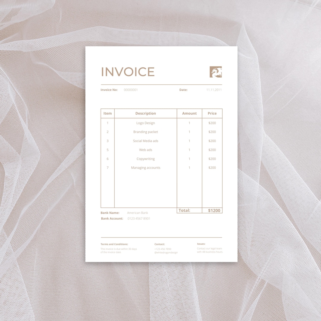 Invoice Template for Small Business Minimal Digital Download Client ...