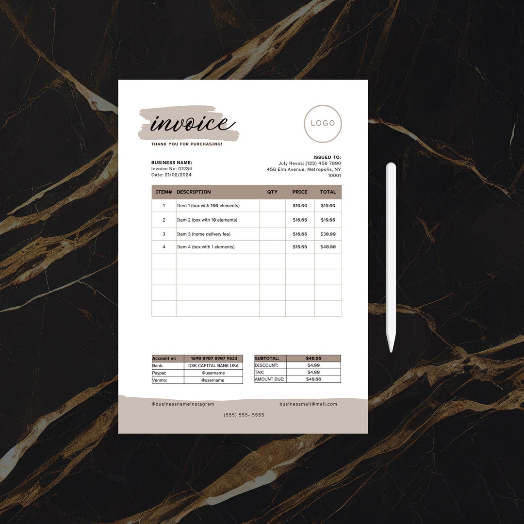 Minimal Invoice Editable Template for Small Business Minimal Digital ...