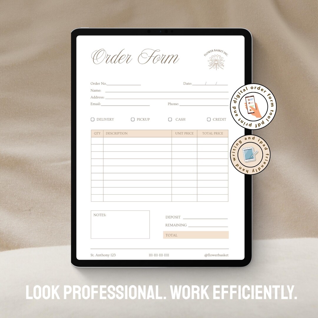 Floral Editable Order Form Digital for Florist Business Paperless Small ...