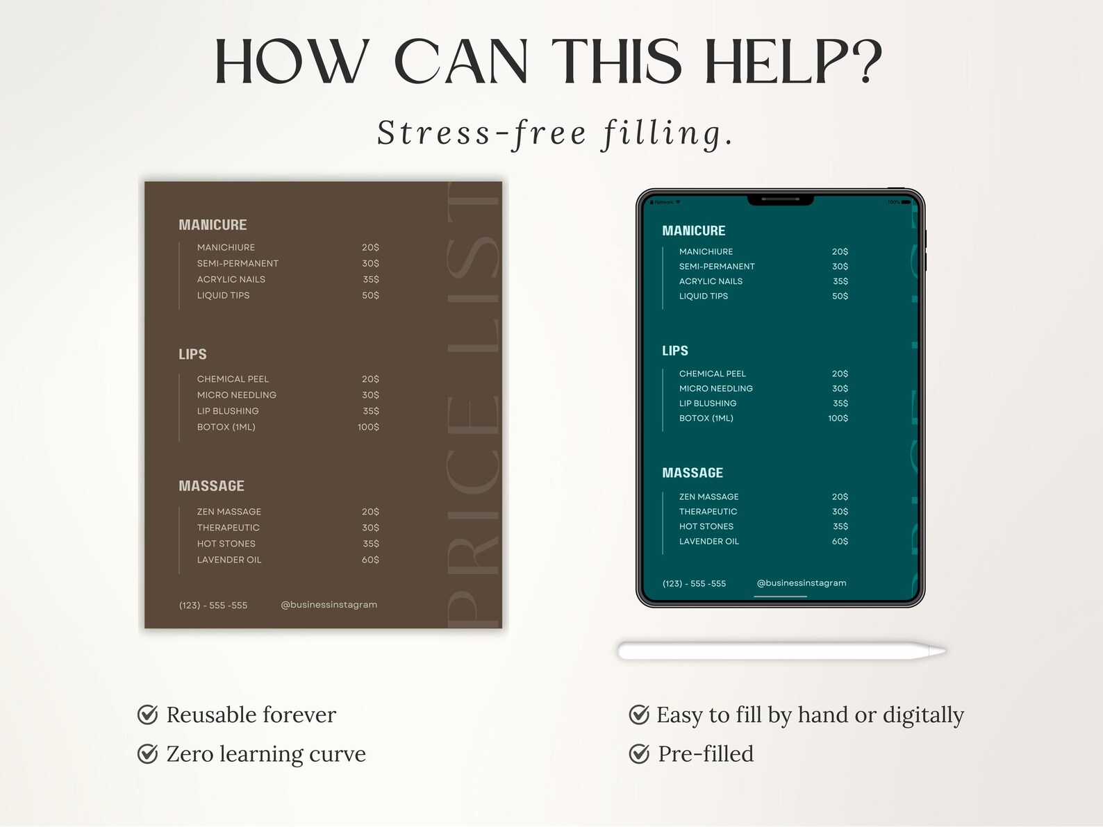 Editable Price List Template Boho Price List for Small Business Payment ...