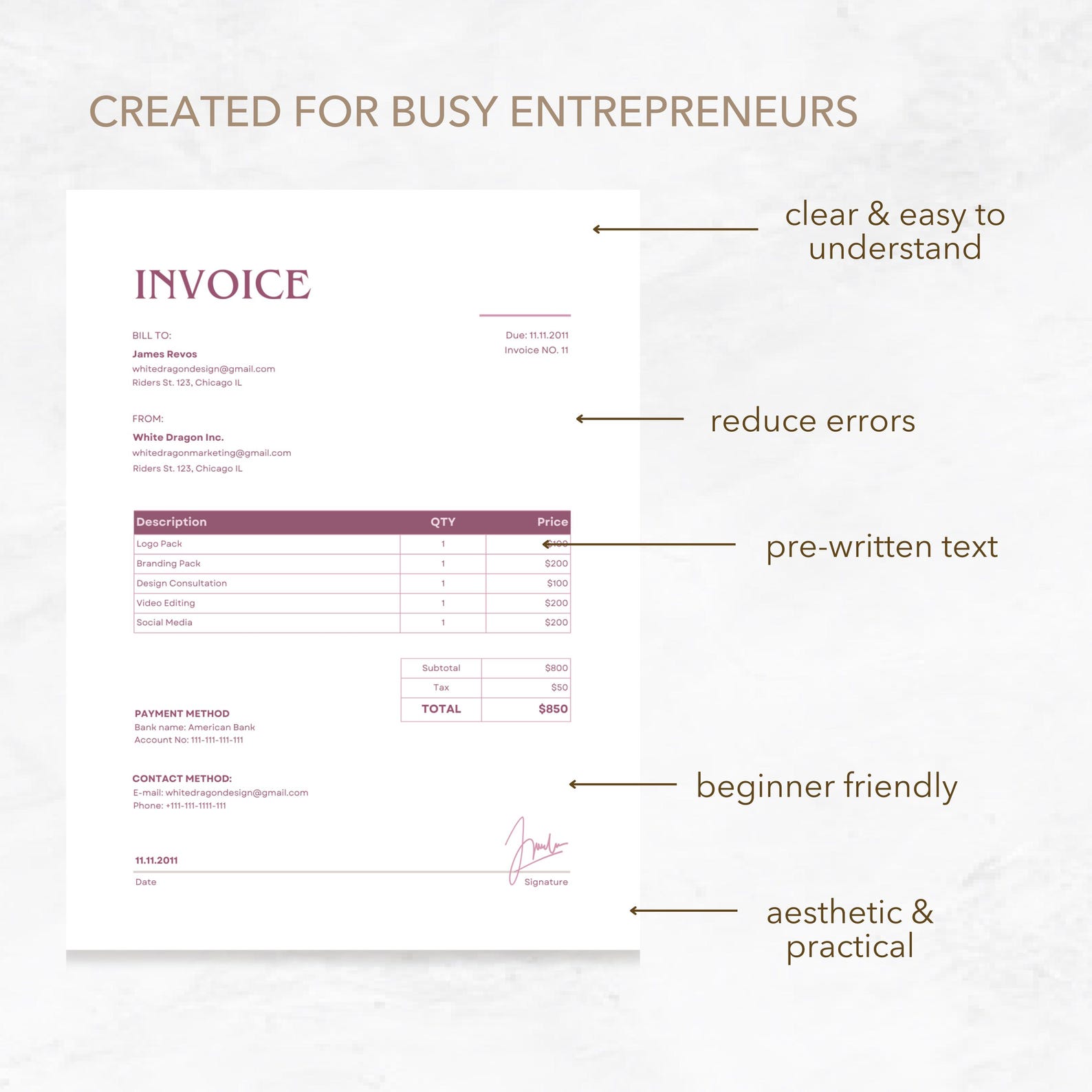 Invoice Template for Small Business Minimal Digital Download Client ...