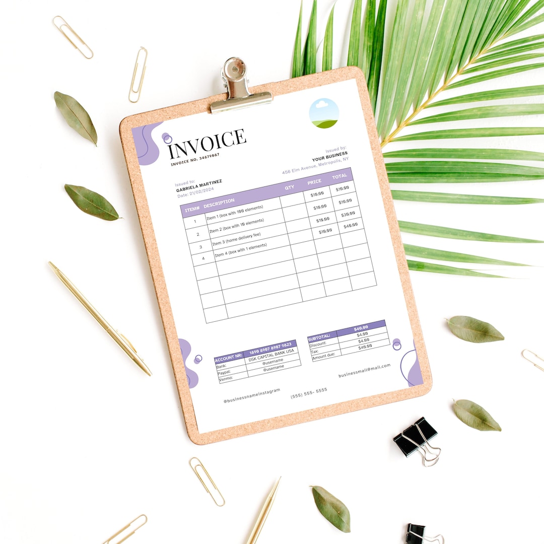 Invoice Template for Small Business Minimal Digital Download Client ...