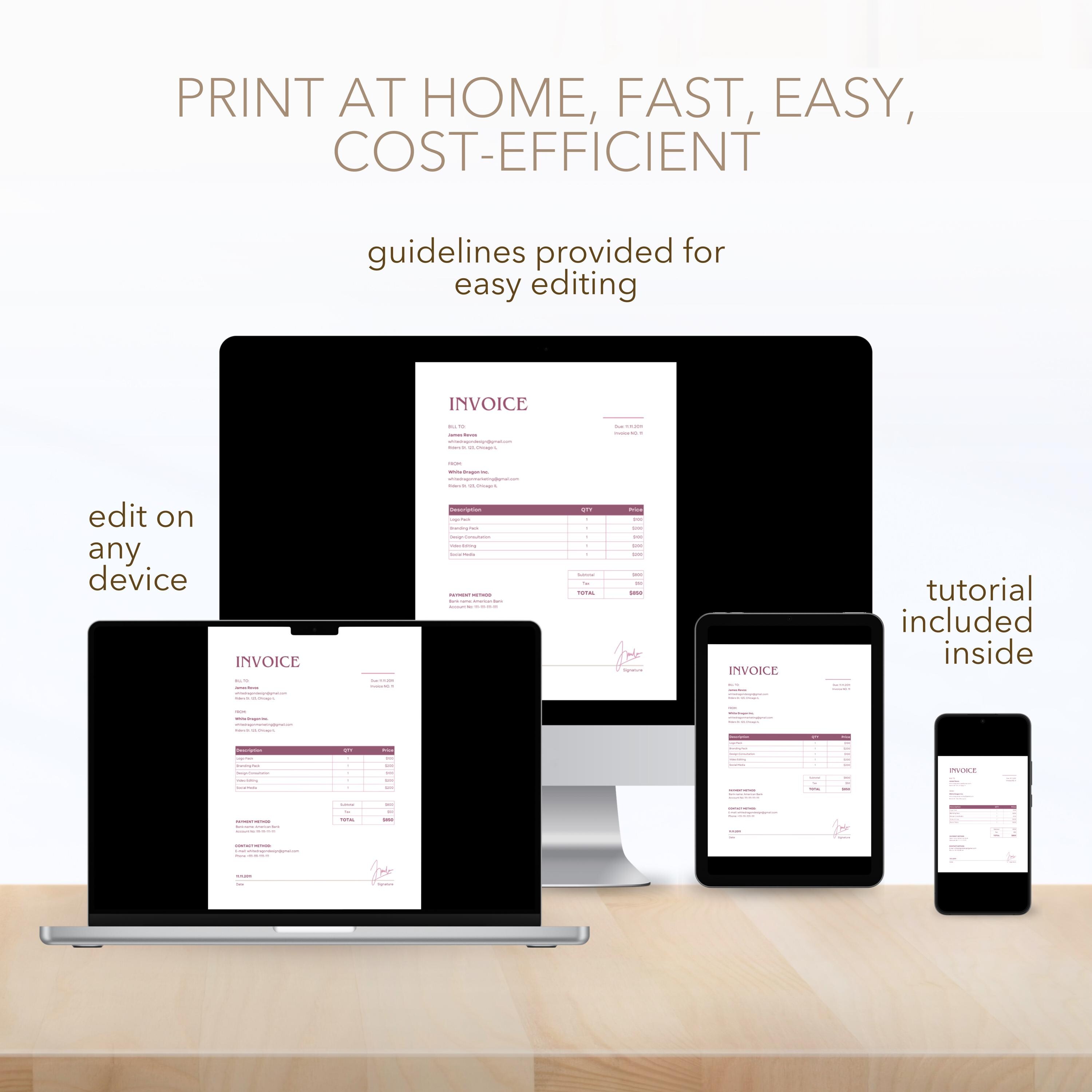 Invoice Template for Small Business Minimal Digital Download Client ...